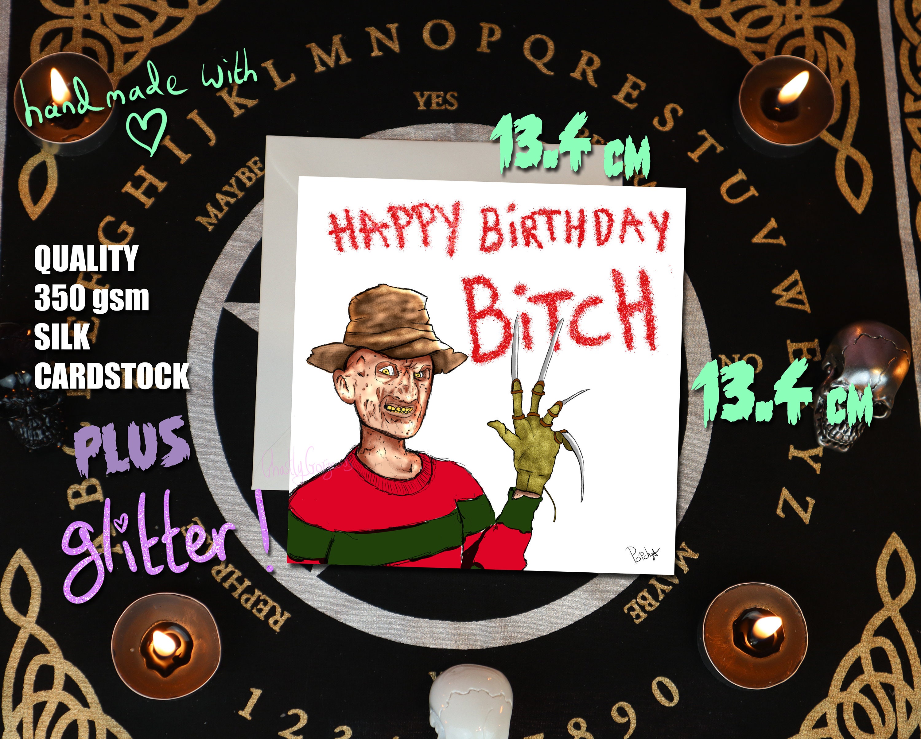 Freddy Krueger Card - With Blood Red Glitter - Horror Card - Funny ...