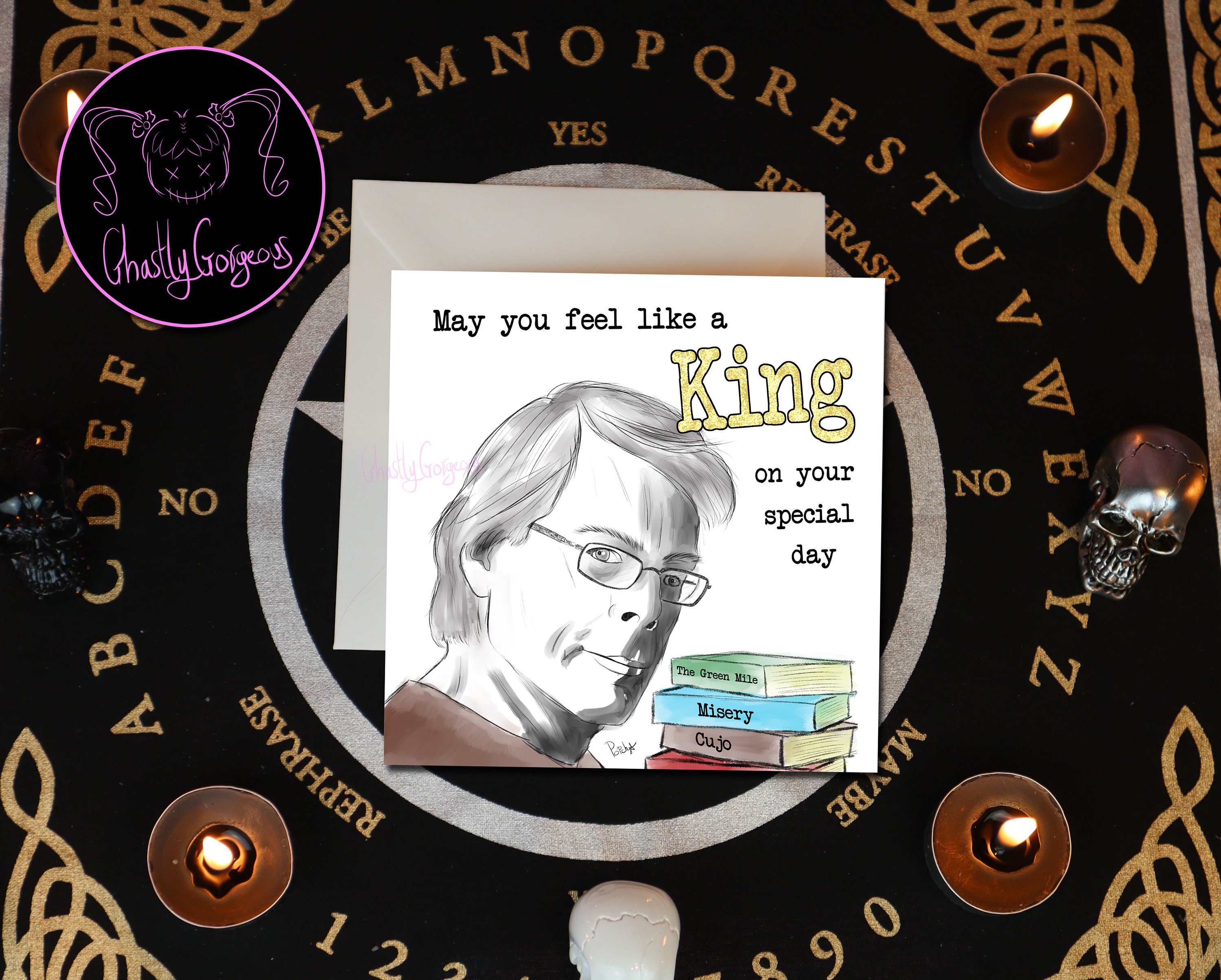 Stephen King Card With Gold Glitter: Handmade Bookworm Card - Etsy