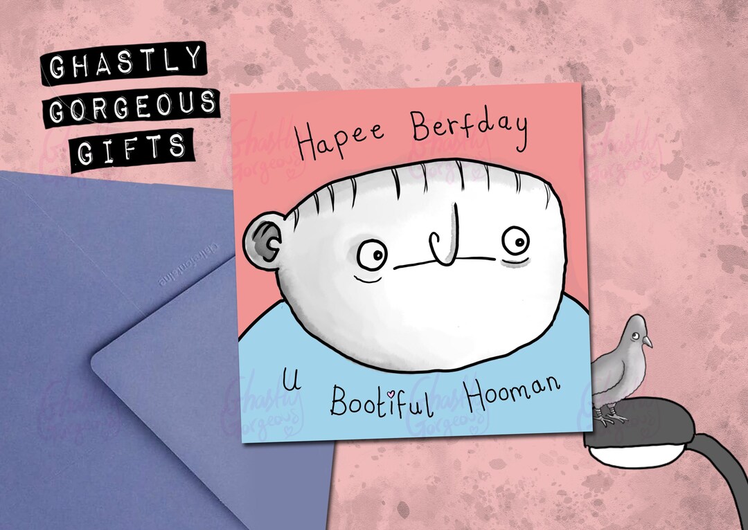 Cute Cartoon Birthday Card - Bootiful Hooman - Popchyk Cartoons - Etsy