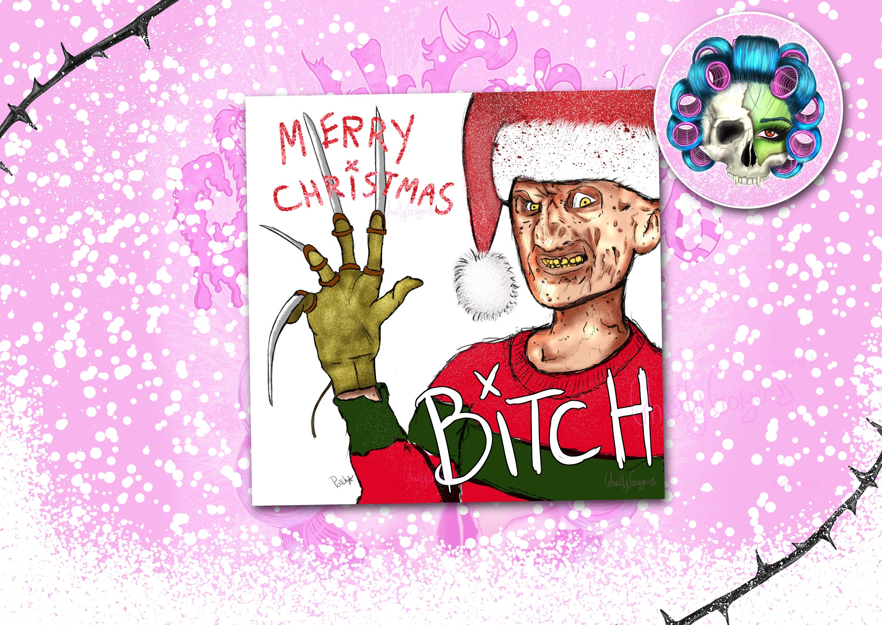 Freddy Krueger Christmas Card With Glitter - Etsy