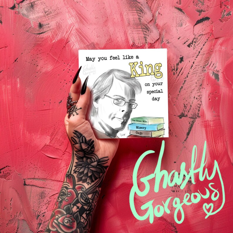 Stephen King Card With Gold Glitter: Handmade Bookworm Card - Etsy