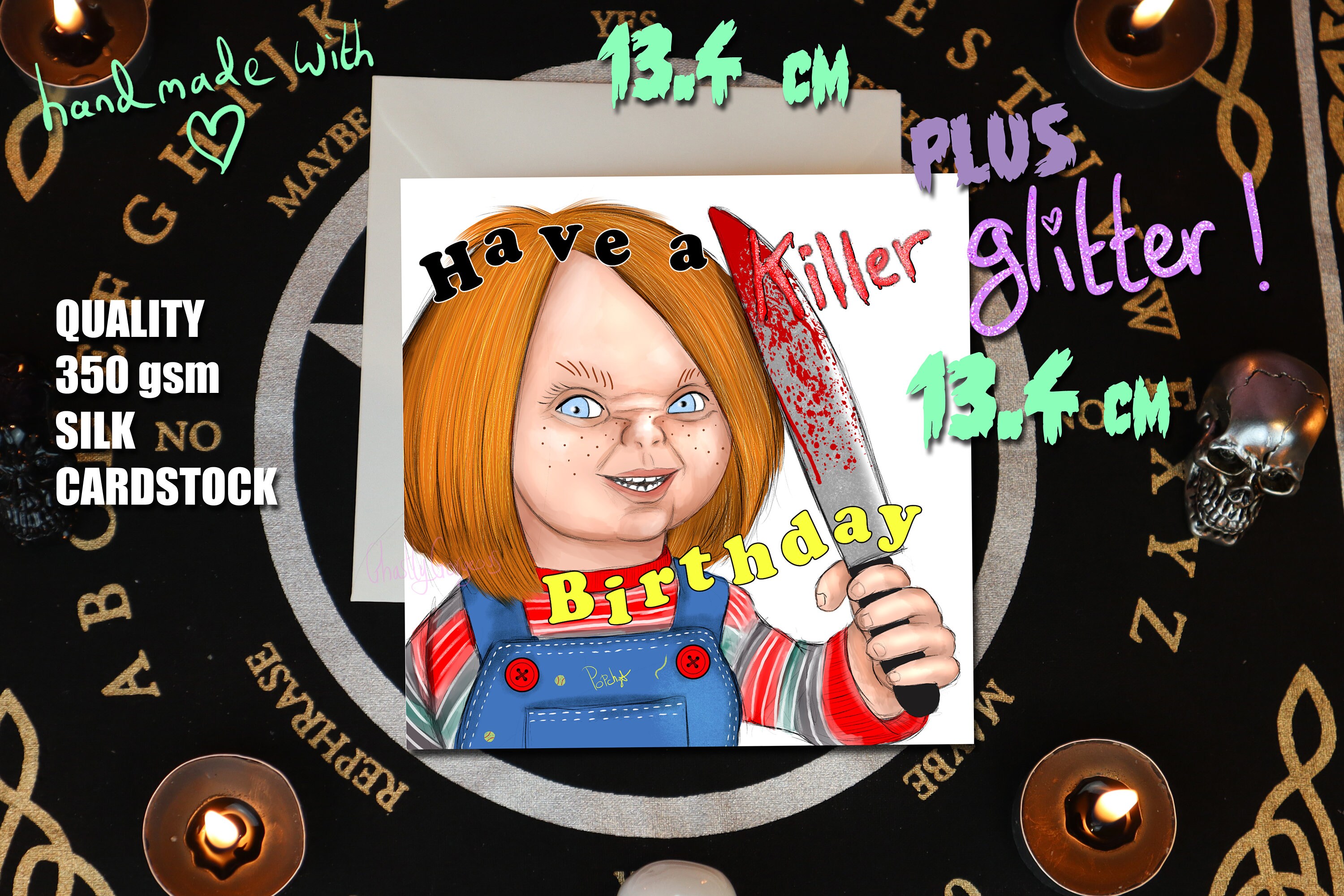 Chucky Card With Blood Red Glitter - Etsy