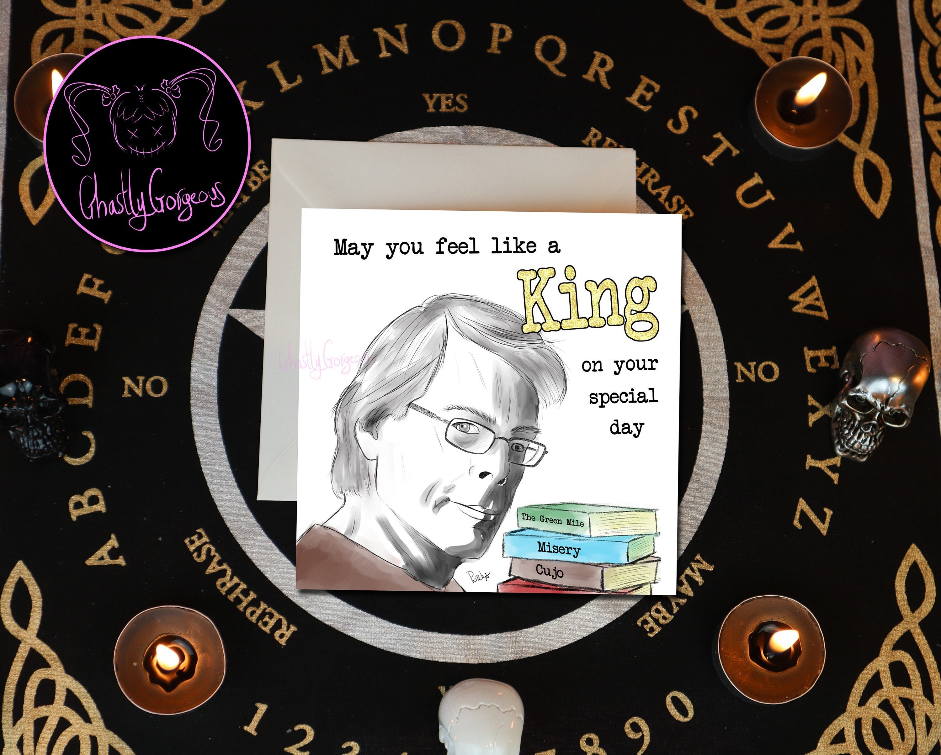 Stephen King Card With Gold Glitter: Handmade Bookworm Card - Etsy