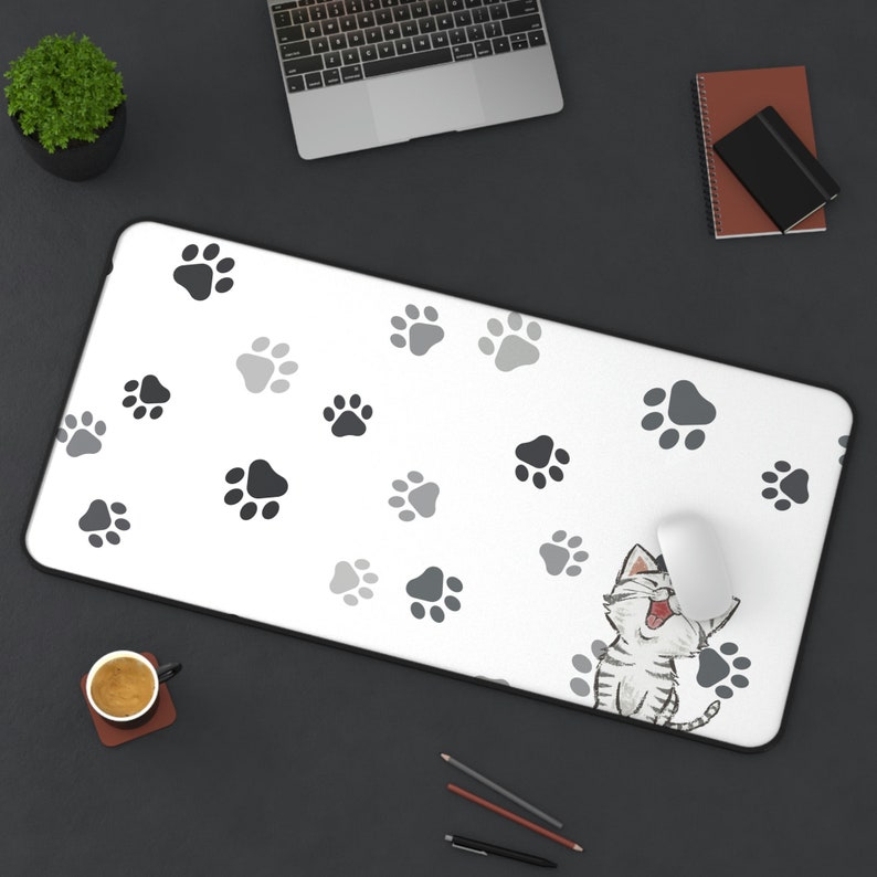 Kitten and Paw Print Desk Mat - Etsy
