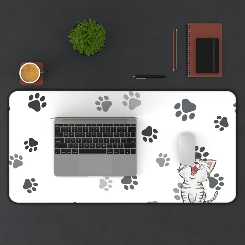 Kitten and Paw Print Desk Mat - Etsy