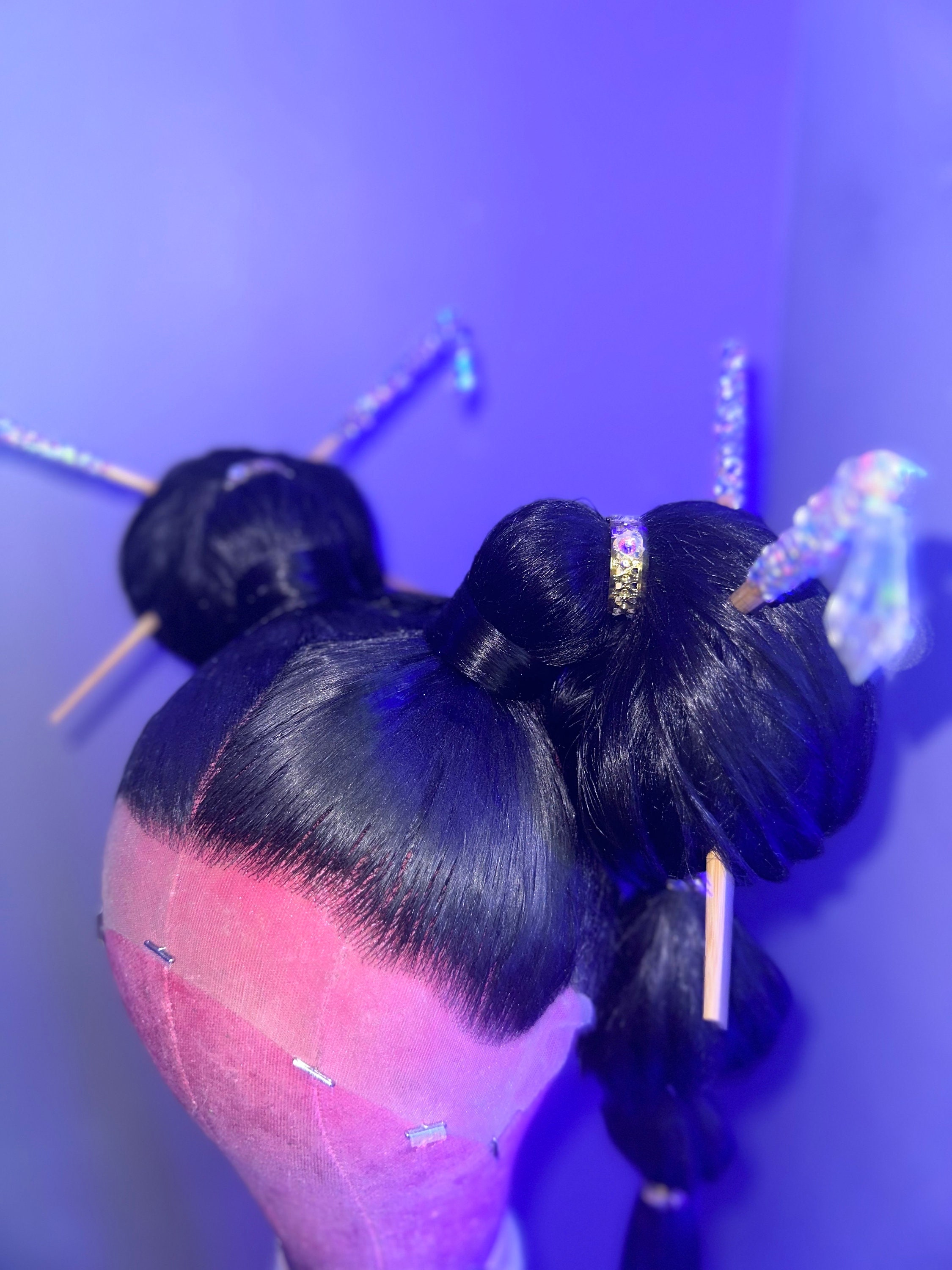 Chun-li Bubble Braided Pigtails Sculpted/styled Wig With Custom ...
