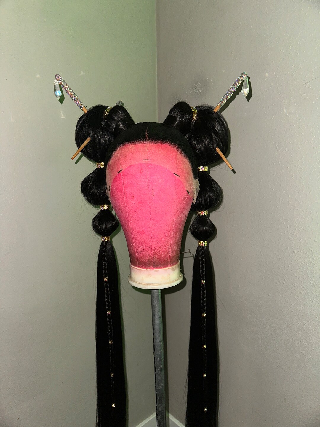 Chun-li Bubble Braided Pigtails Sculpted/styled Wig With Custom ...