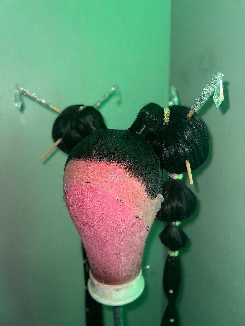 Chun-li Bubble Braided Pigtails Sculpted/styled Wig With Custom ...