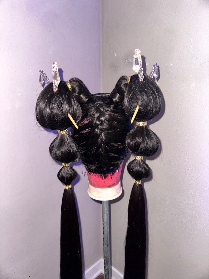 Chun-li Bubble Braided Pigtails Sculpted/styled Wig With Custom ...