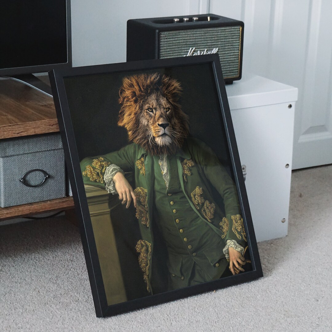 Fancy Lion Modern Classical Art Print, Home Décor, Aesthetic Office ...