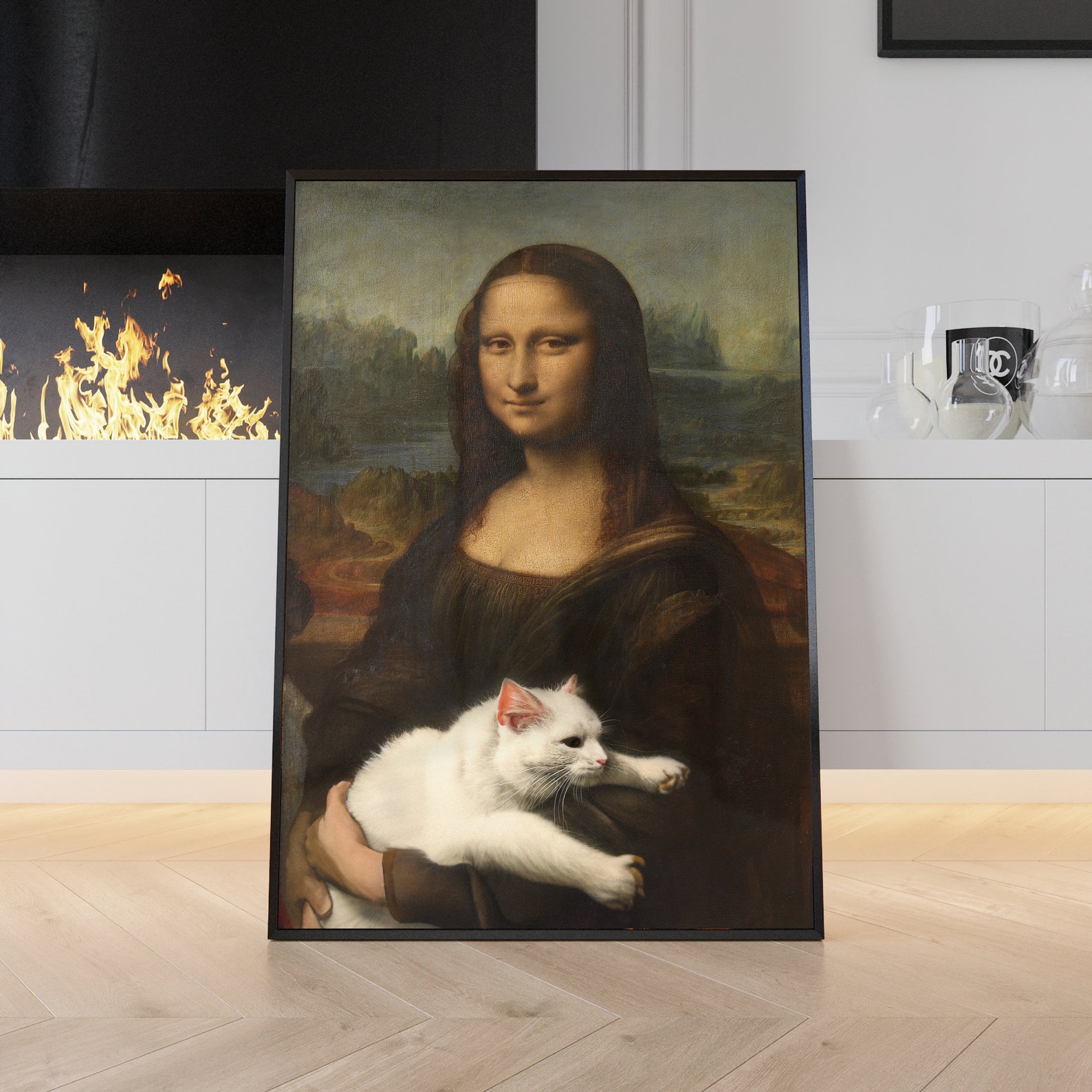 Mona Lisa With a Cat | Modern Classical Art Print, Funny Wall Art, Home ...