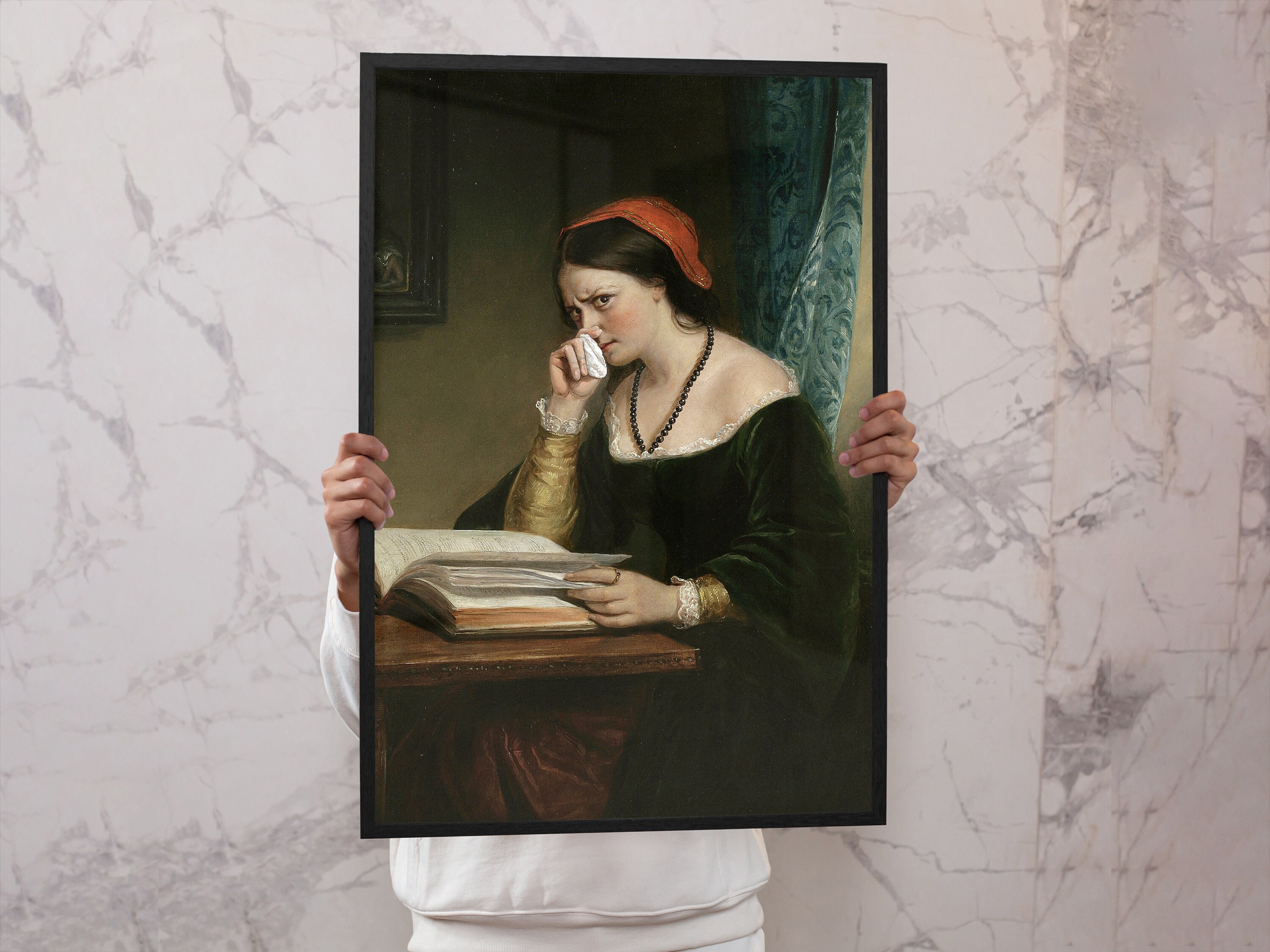 Woman Holding Her Nose Bathroom Altered Art, Modern Classical Art Print ...