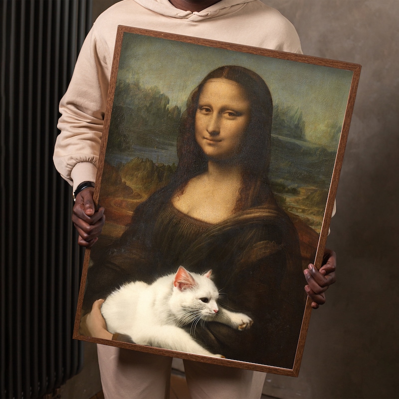 Mona Lisa With Cat Poster - Etsy