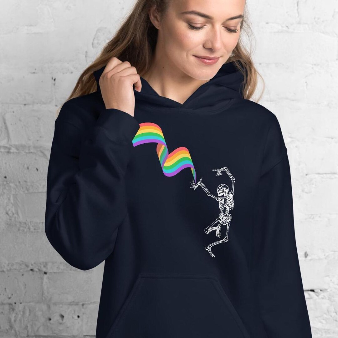 Skeleton With Pride Flag Hooded Sweatshirt, Pride Month Hoodie, LGBTQ ...