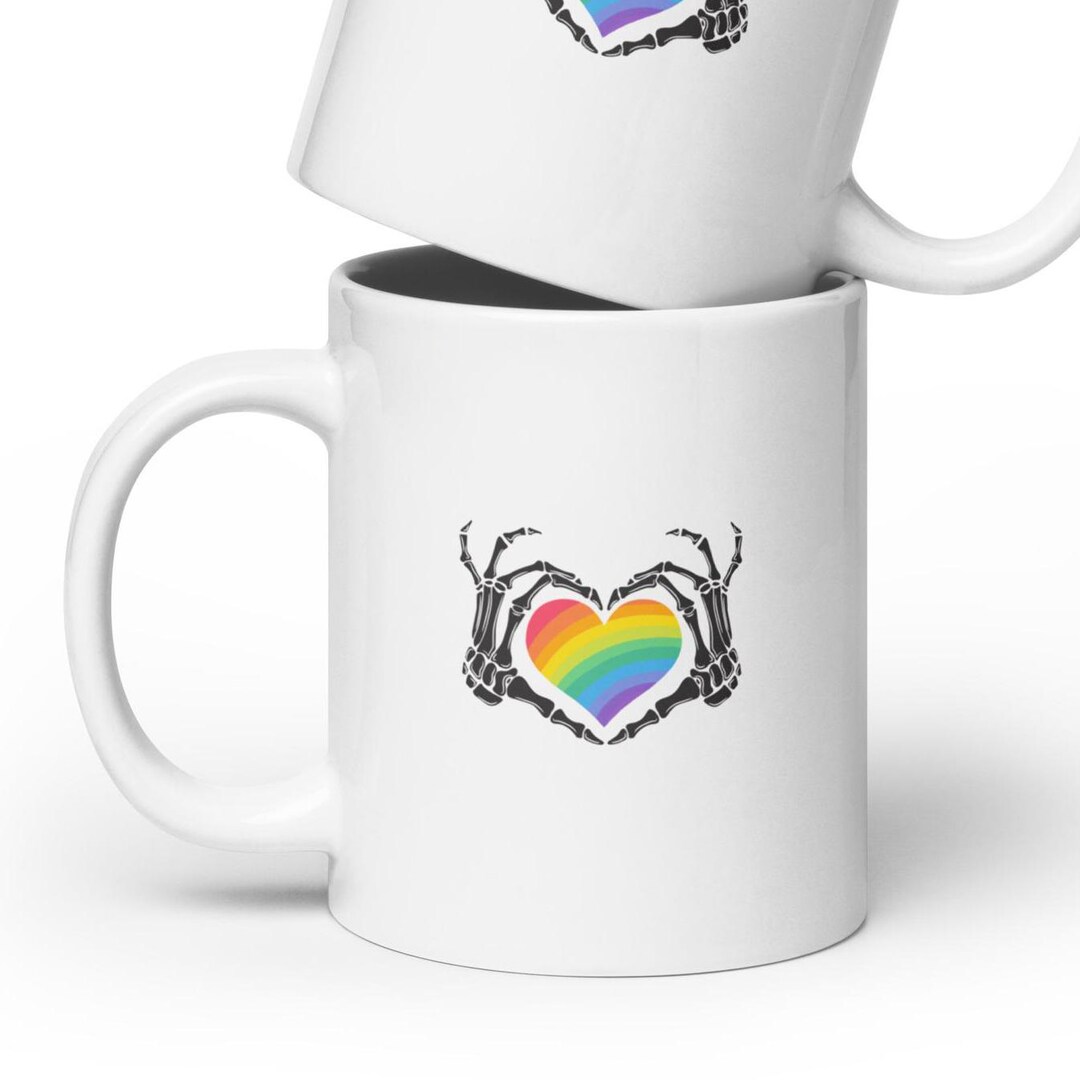 Skeleton Hands With Pride Heart Coffee Cup, Pride Month Mug, Love is ...