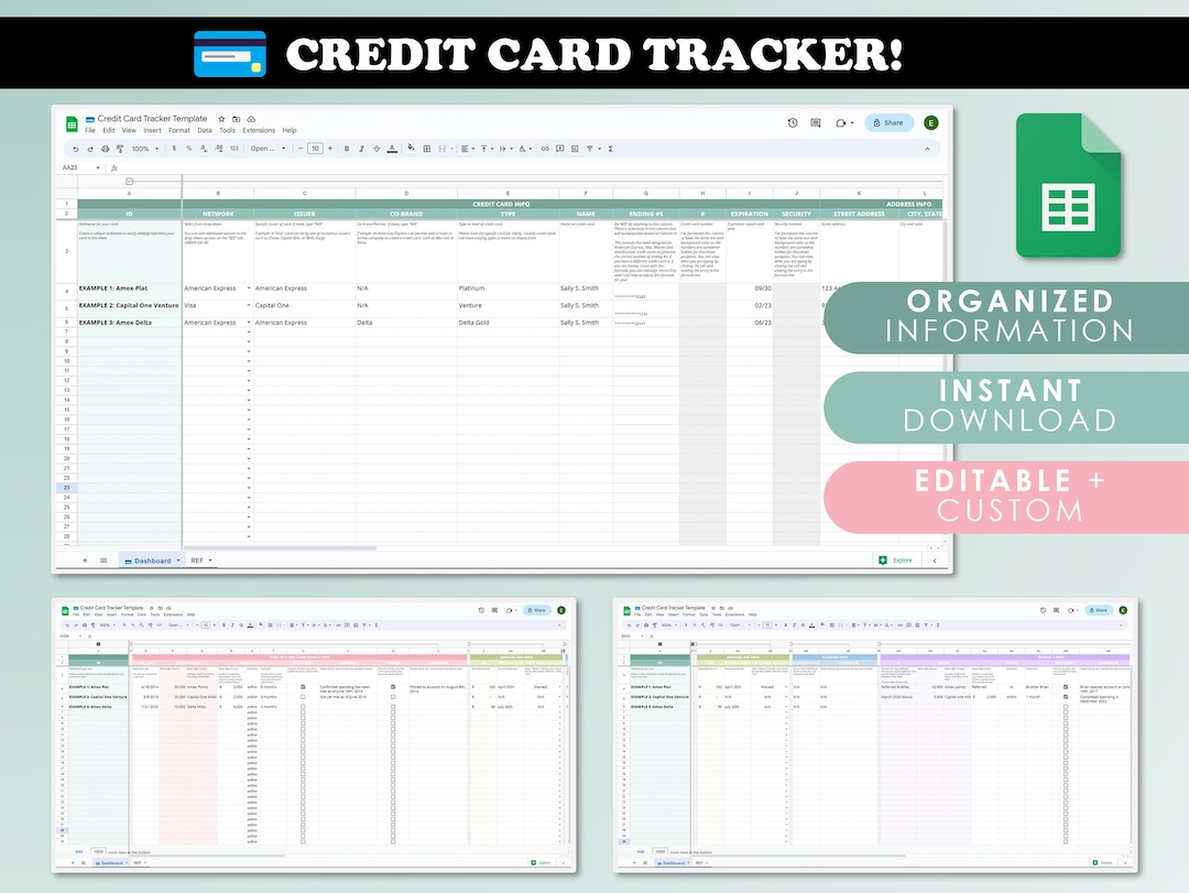 Credit Card Information Tracker Google Sheets (annual Fee, Sign up ...