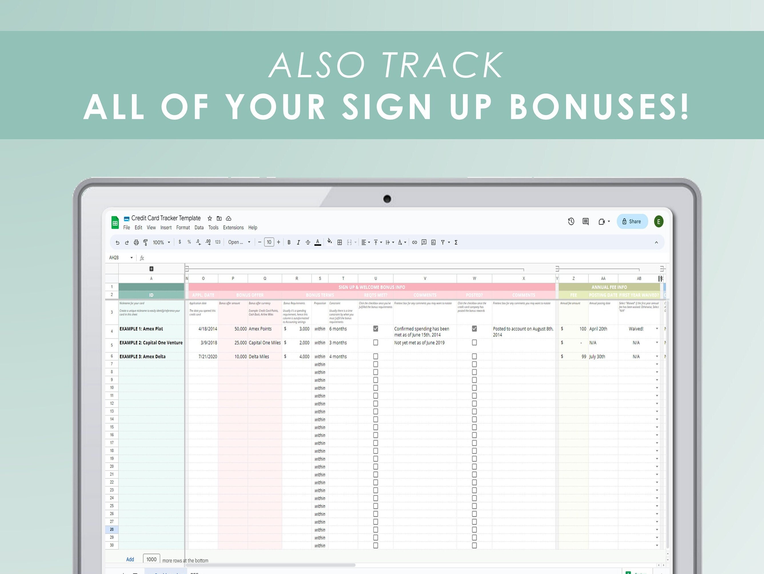 Credit Card Information Tracker Google Sheets (annual Fee, Sign up ...