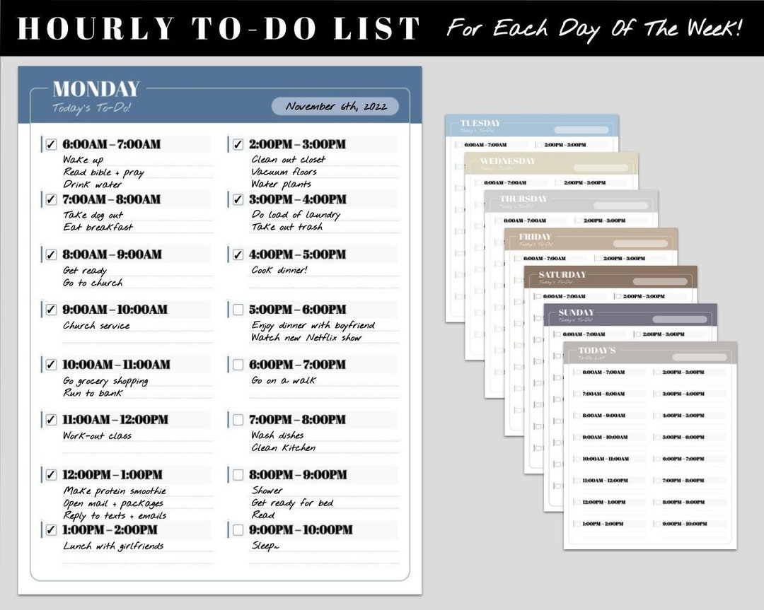 Modern and Minimalist Hourly To-do List Printable Planner [portrait ...