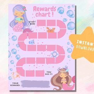 Printable Mermaid Reward Chart | Mermaid Chart | Daily Chore Chart ...