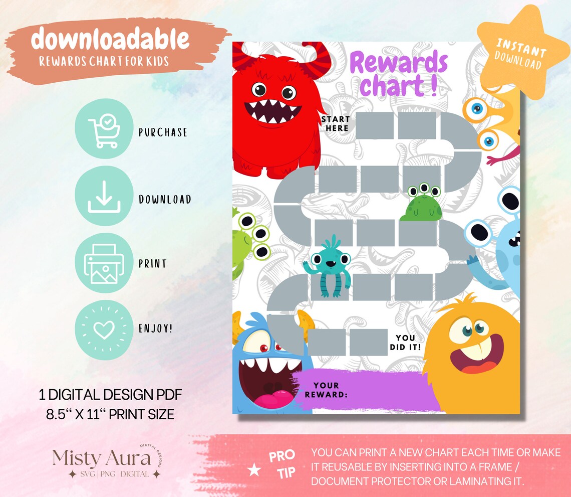 Monster Reward Chart | Monster Chart | Daily Chore Chart | Monster ...