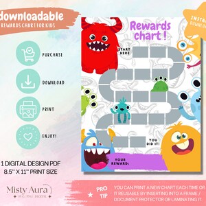 Monster Reward Chart Monster Chart Daily Chore Chart Monster Chore ...