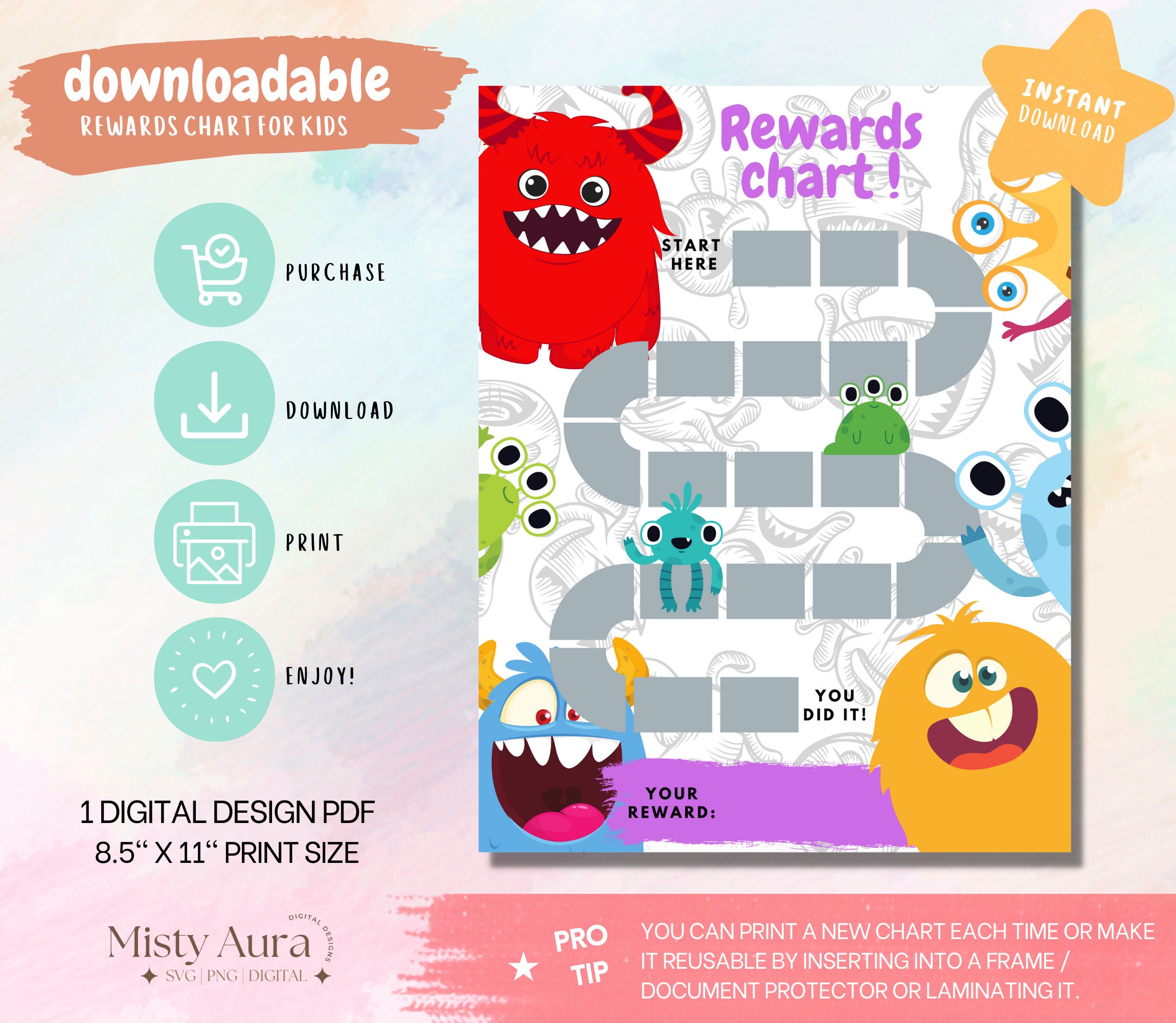 Monster Reward Chart | Monster Chart | Daily Chore Chart | Monster ...