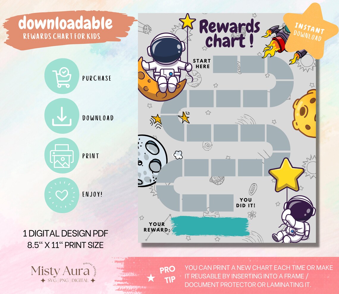 Printable Space Reward Chart Space Chart Daily Chore Chart Space Chore ...