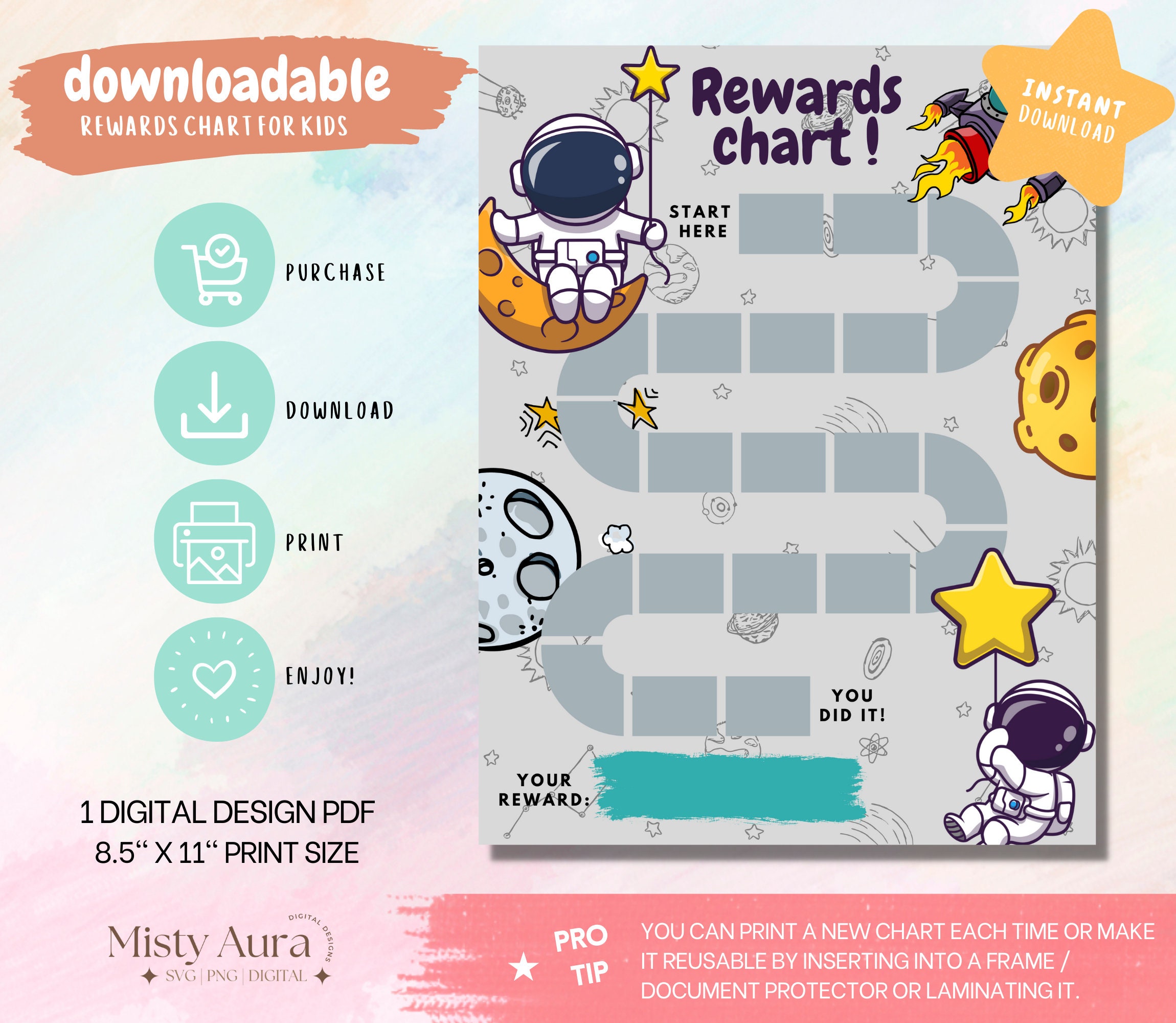 Printable Space Reward Chart | Space Chart | Daily Chore Chart | Space ...