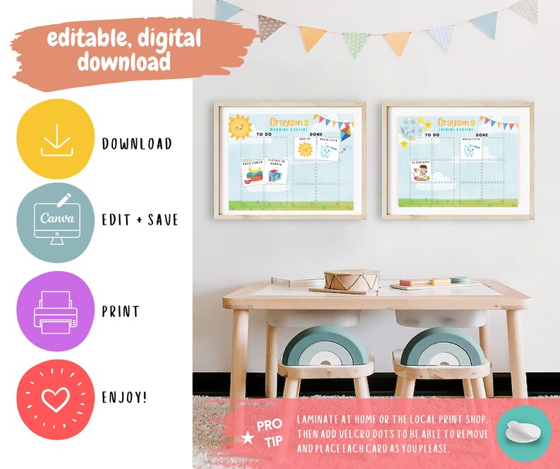 Daily Visual Routine Chart With Cards Morning Afternoon Evening Routine ...