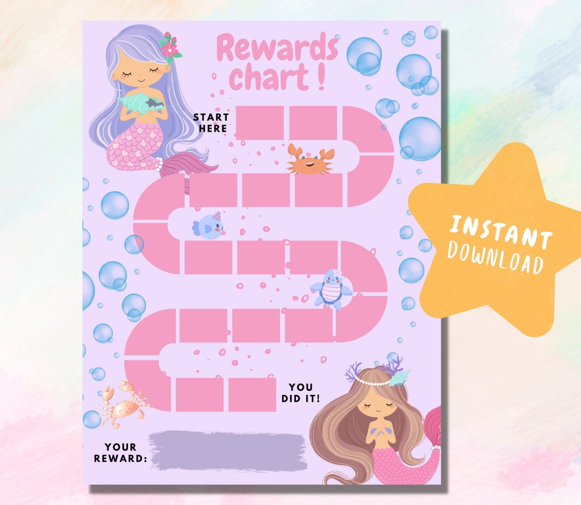 Printable Mermaid Reward Chart | Mermaid Chart | Daily Chore Chart ...