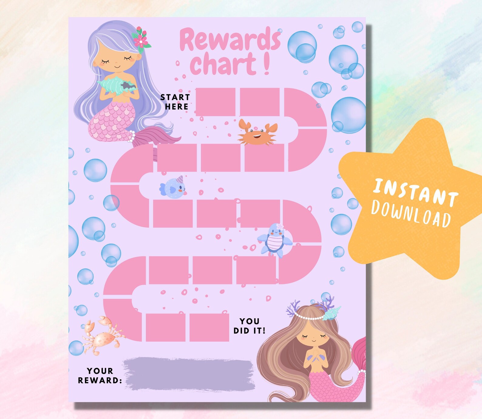 Printable Mermaid Reward Chart | Mermaid Chart | Daily Chore Chart ...