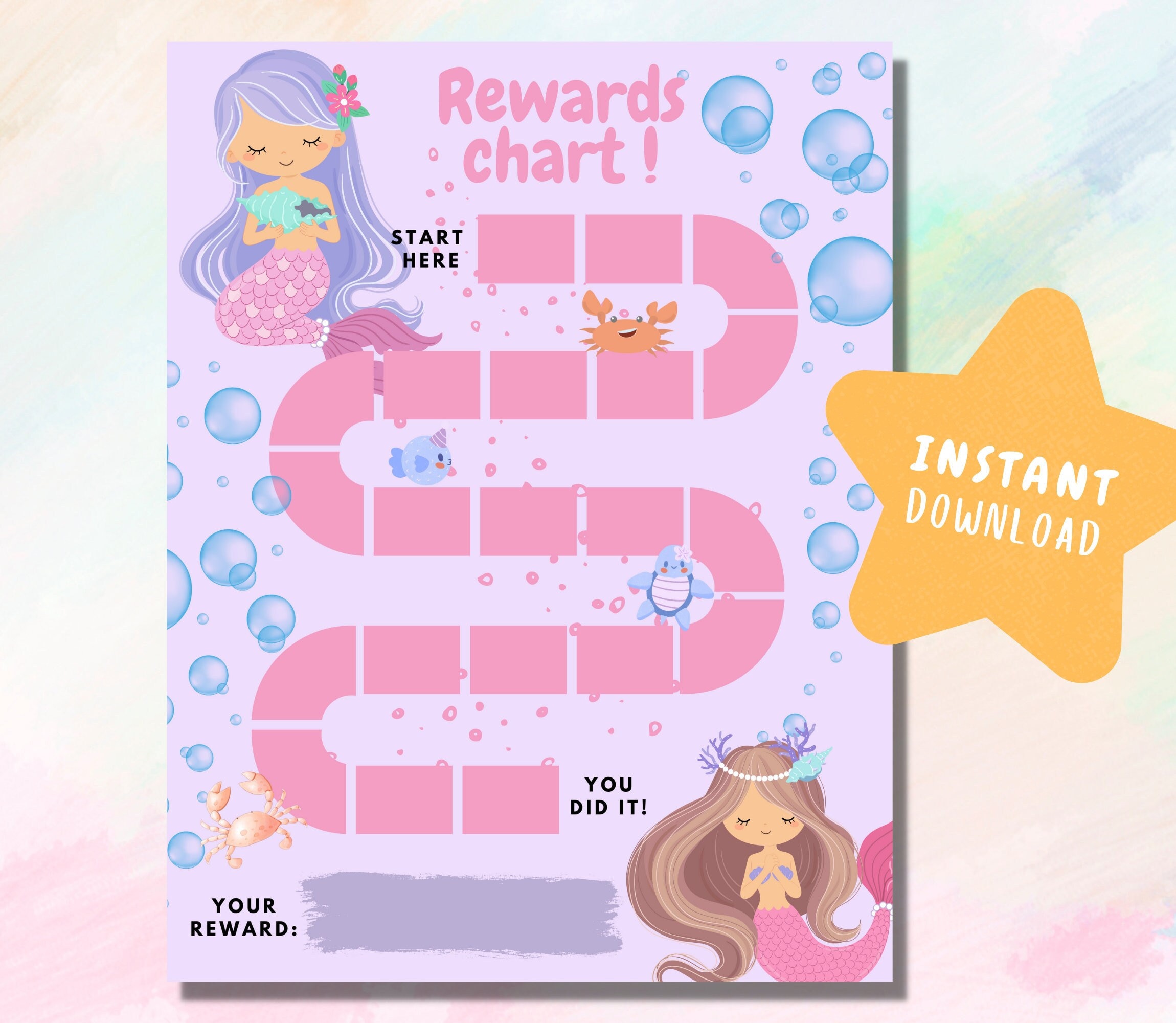 Printable Mermaid Reward Chart | Mermaid Chart | Daily Chore Chart ...
