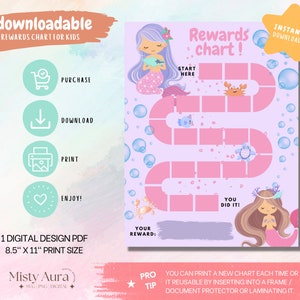 Printable Mermaid Reward Chart | Mermaid Chart | Daily Chore Chart ...