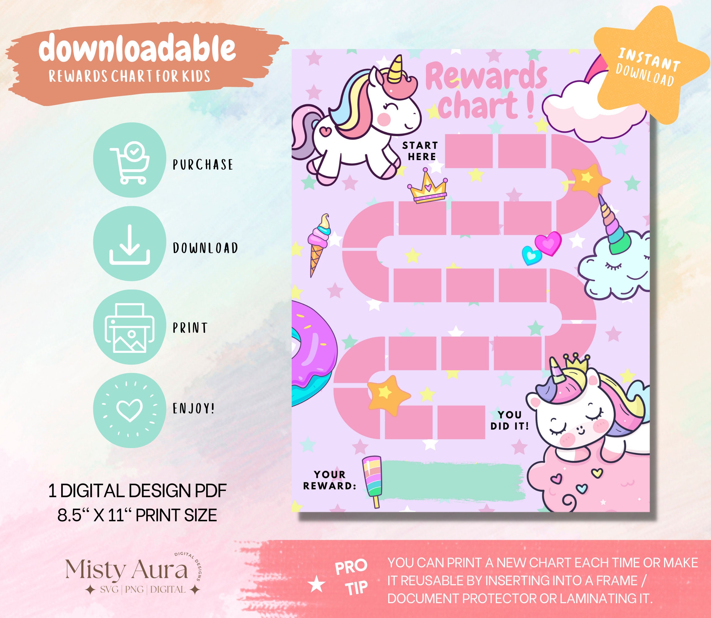 Printable Unicorn Reward Chart | Unicorn Chart | Daily Chore Chart ...