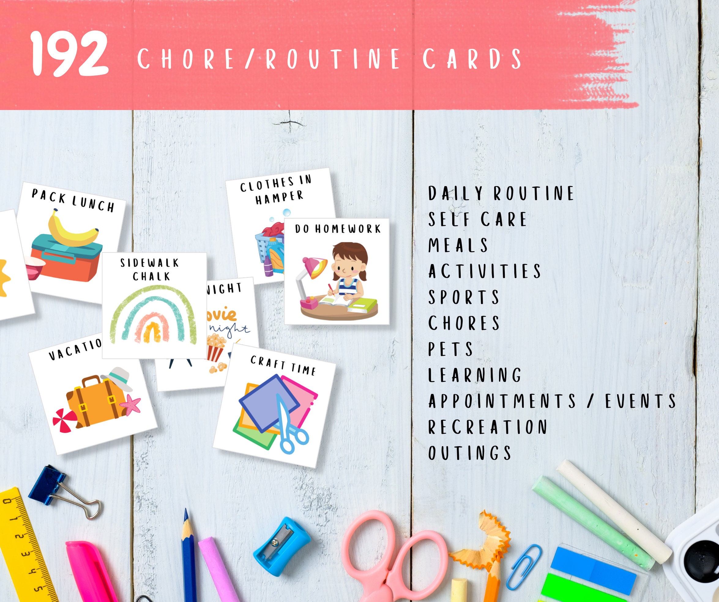 Daily Visual Routine Chart With Cards Morning Afternoon Evening Routine ...
