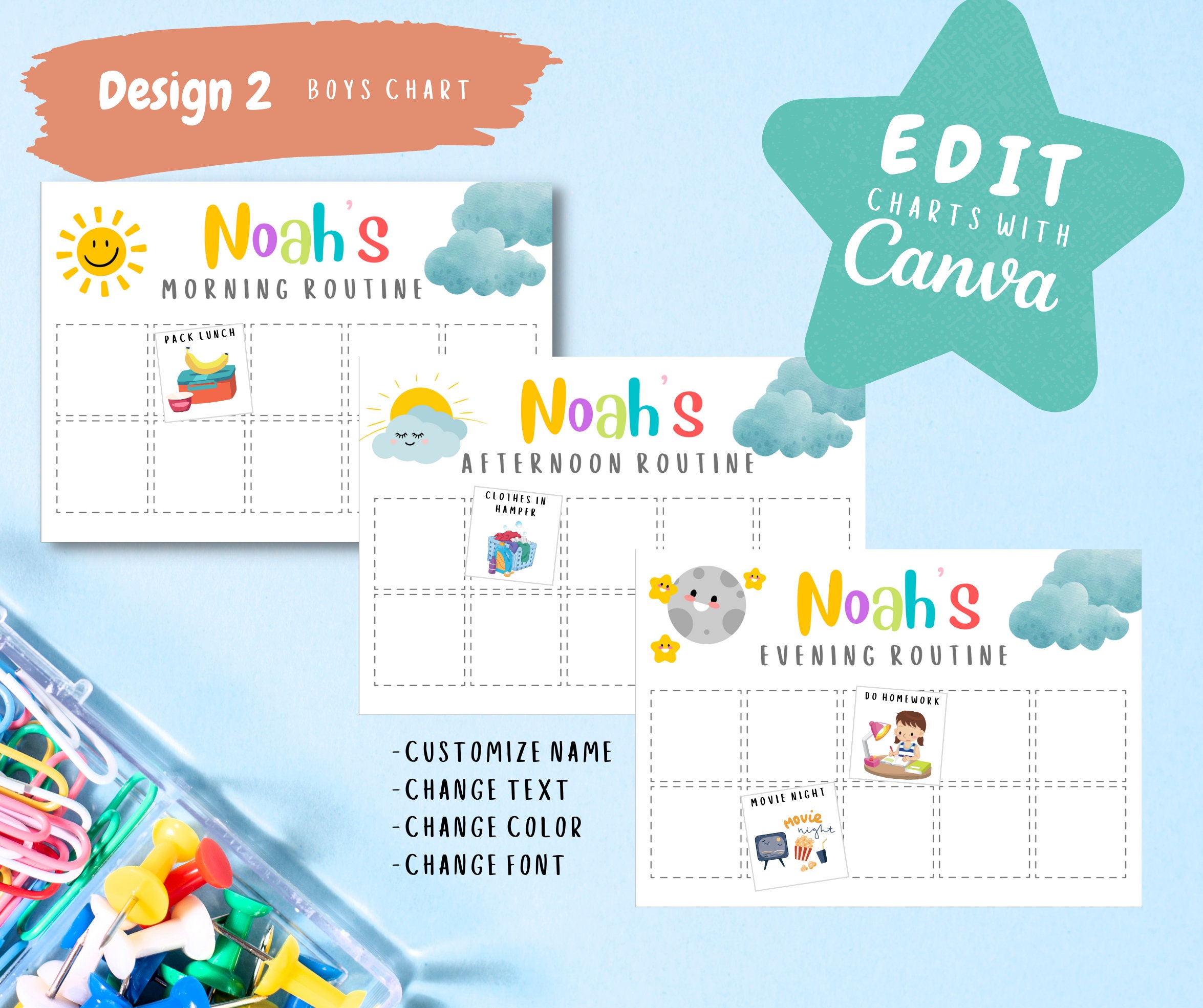 Daily Visual Routine Chart With Cards Morning Afternoon Evening Routine ...