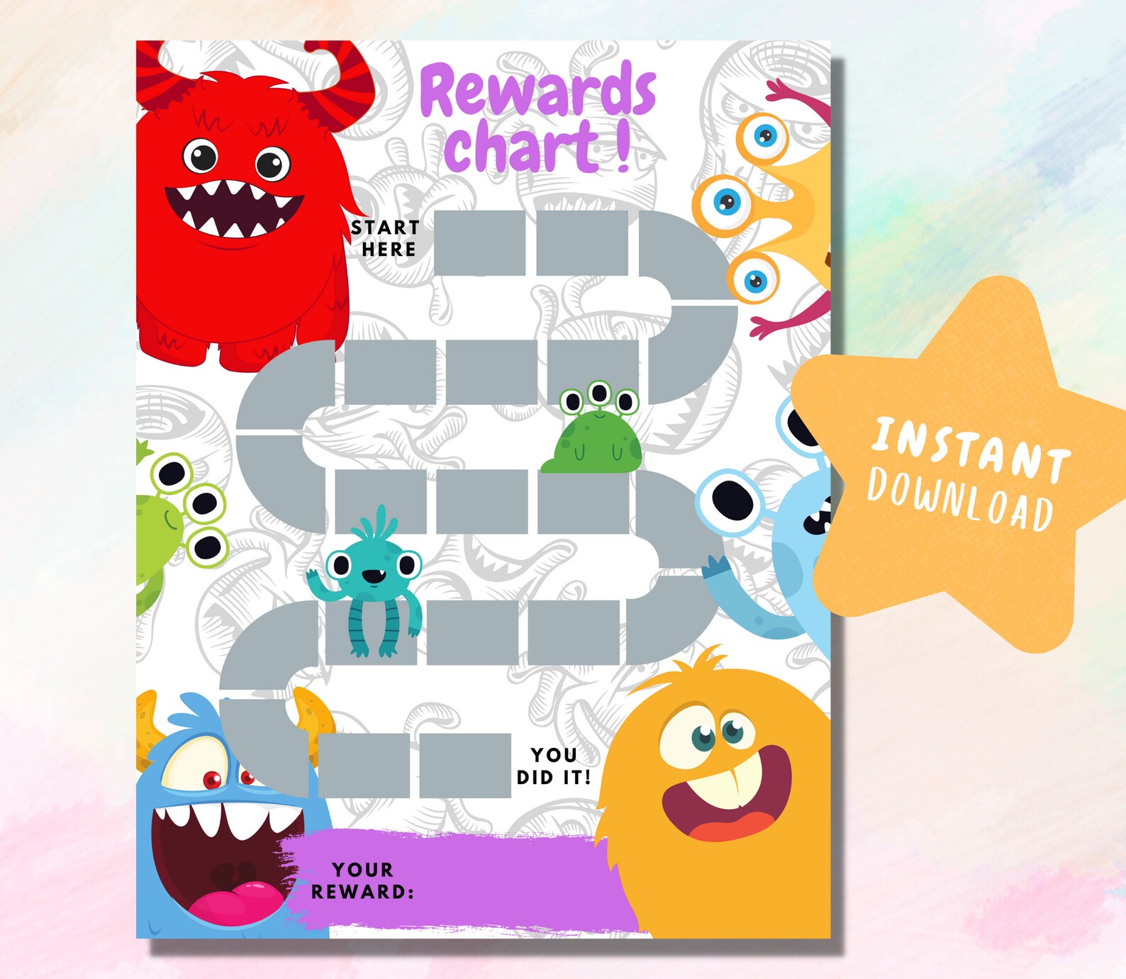 Monster Reward Chart | Monster Chart | Daily Chore Chart | Monster ...