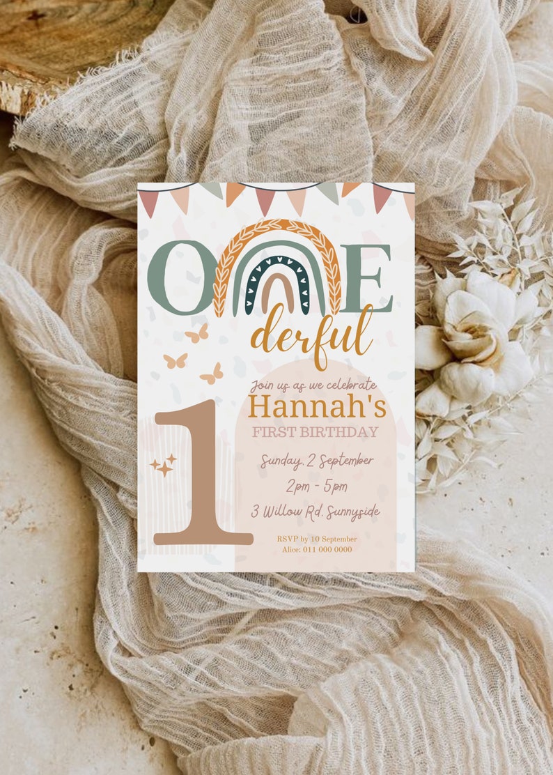 BOHO RAINBOW 1st Birthday Invitation Editable Isn't She - Etsy