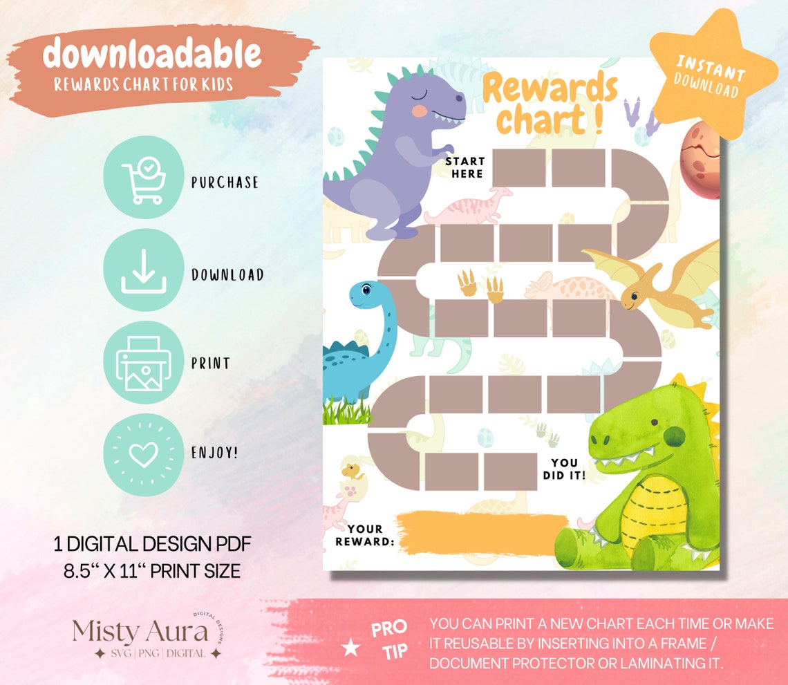Printable Dino Reward Chart | Dino Chart | Daily Chore Chart | Dinosaur ...