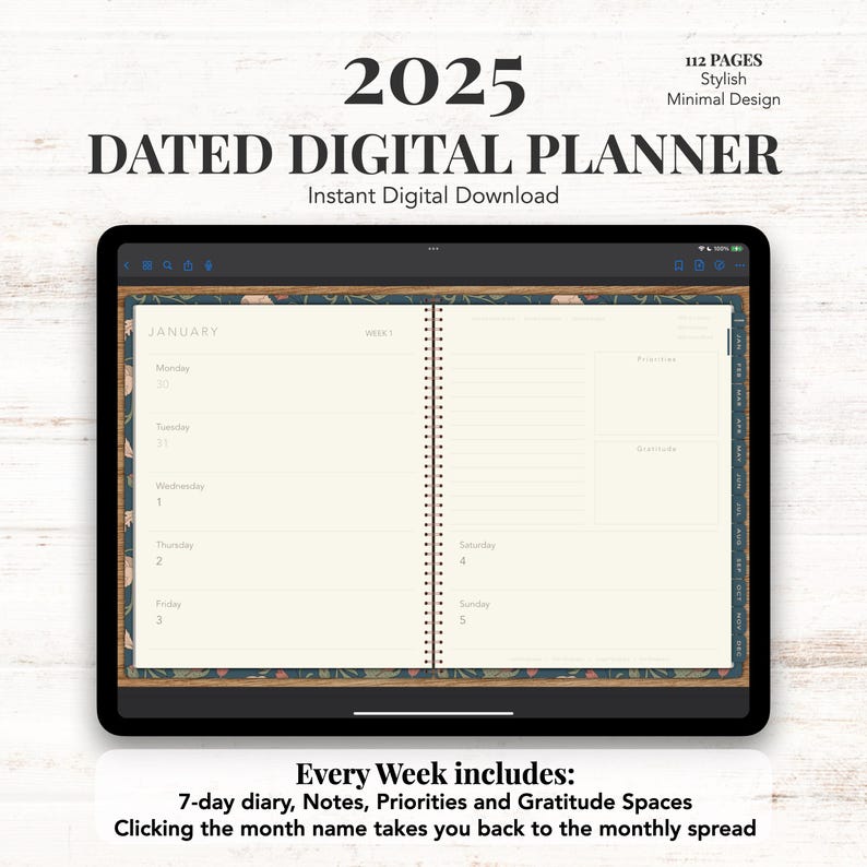 2025 Dated Digital Planner Hyperlinks Week, Month, Year Spreads ...