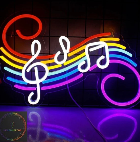 Neon Rainbow Music Notes