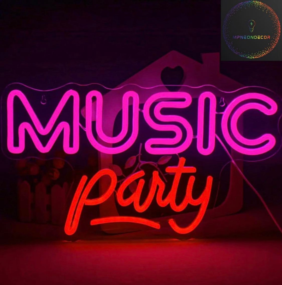 Music Party Neon, Funny Light Sign for Ambience Wall Decoration for ...