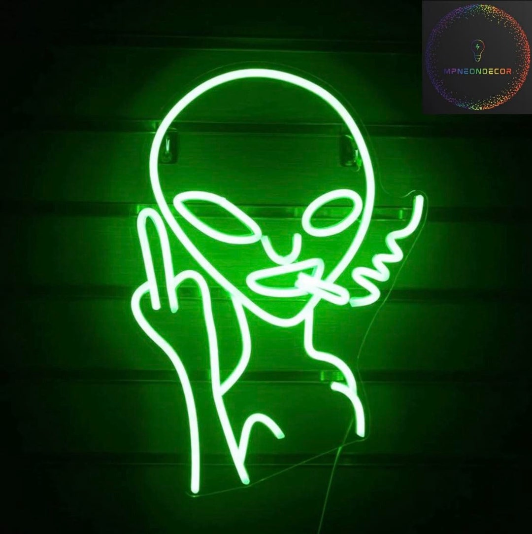 Alieno Fck Neon Figura Insegna Luminosa Verde, Wall Decoration for Home ...