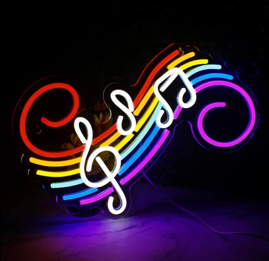 Neon Rainbow Music Notes