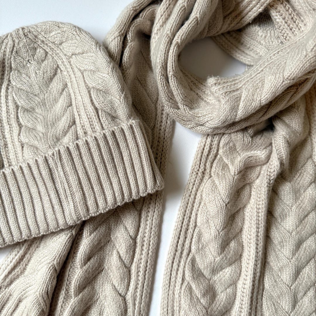 Cable Knit - Wool Hat + Scarf Set | Christmas Gift for Her | Classic ...