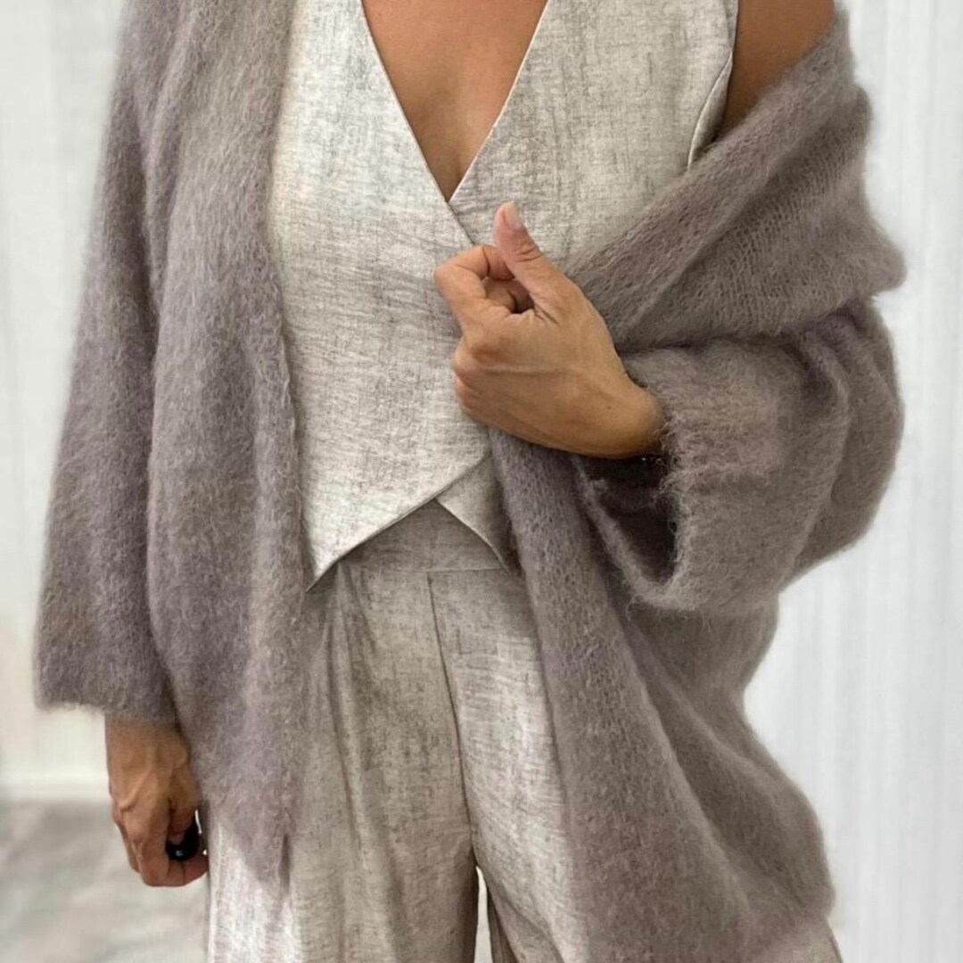 Hand Made Women Mohair Cardigan| Loose Open Jumper | Soft and ...