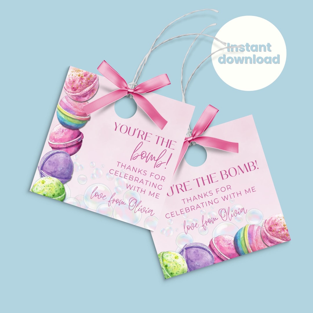 Bath Bomb Party Favors - Thank You Tags - Girls Spa Party Invite ...