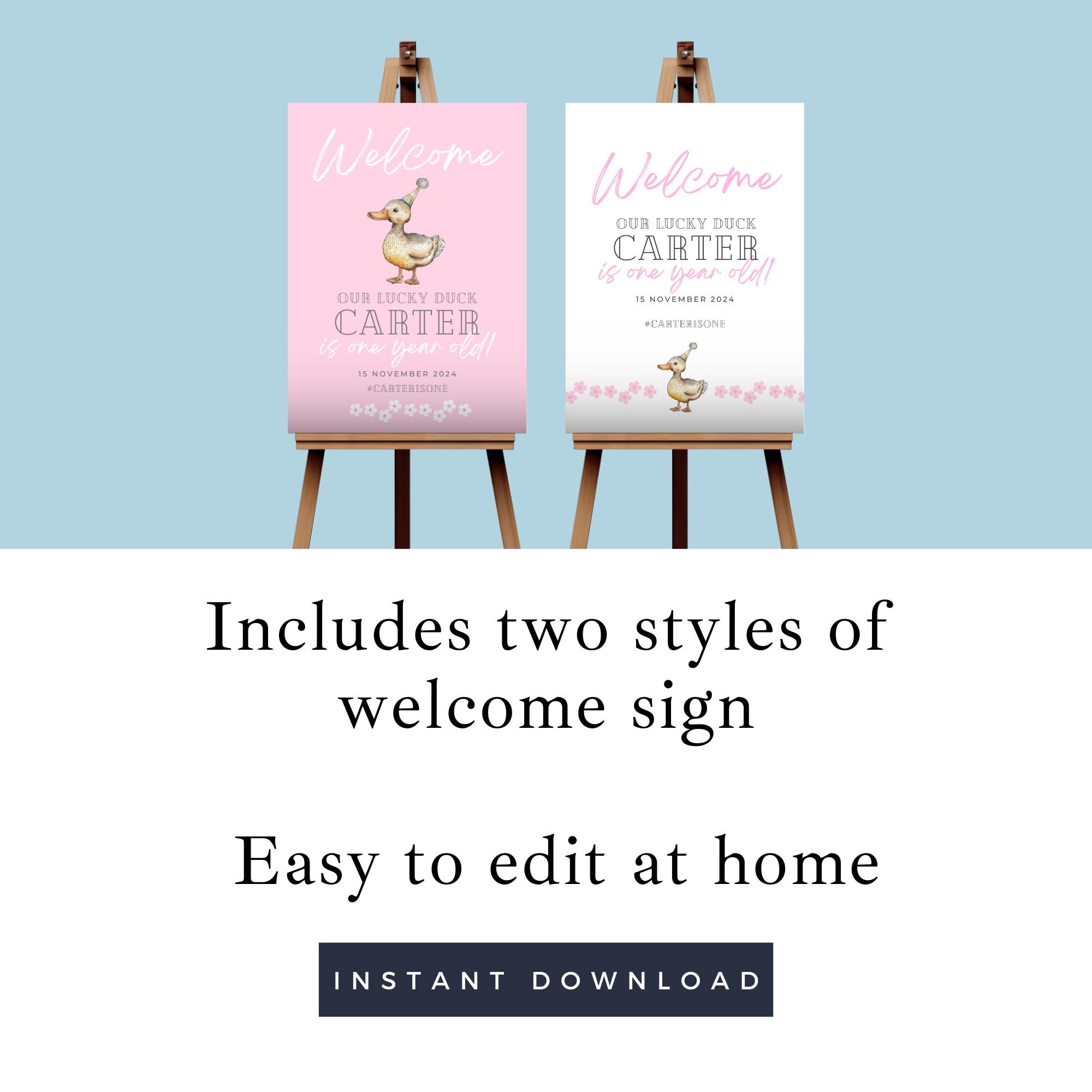 One Lucky Duck Welcome Signs in Two Colours Birthday Pink Girl Matching ...