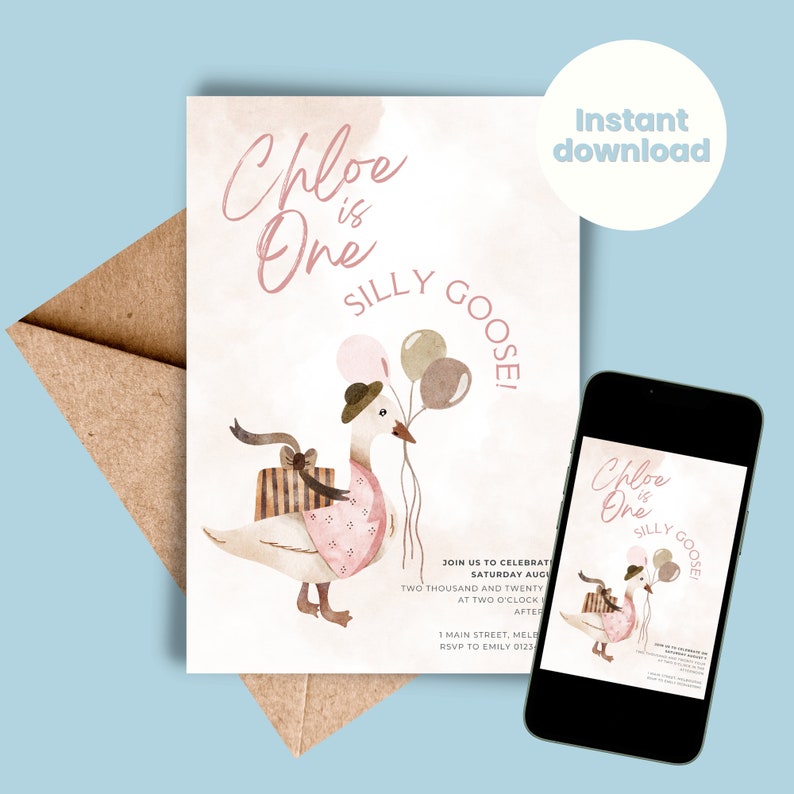 One Silly Goose Birthday Invitation Our Little Goose Party Invite Girls ...