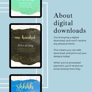 100th Birthday Party Invitation Sparkle Black Monochrome Gold Grey ...